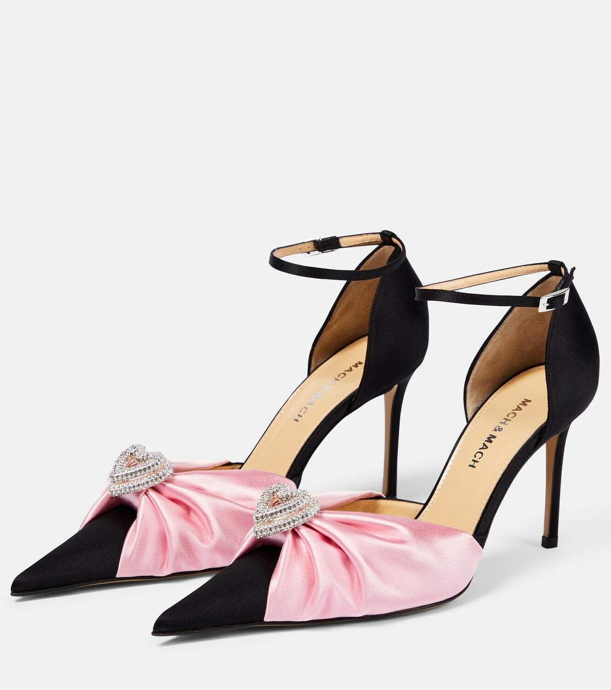 Mach & Mach Double Heart embellished satin pumps MACH & MACH