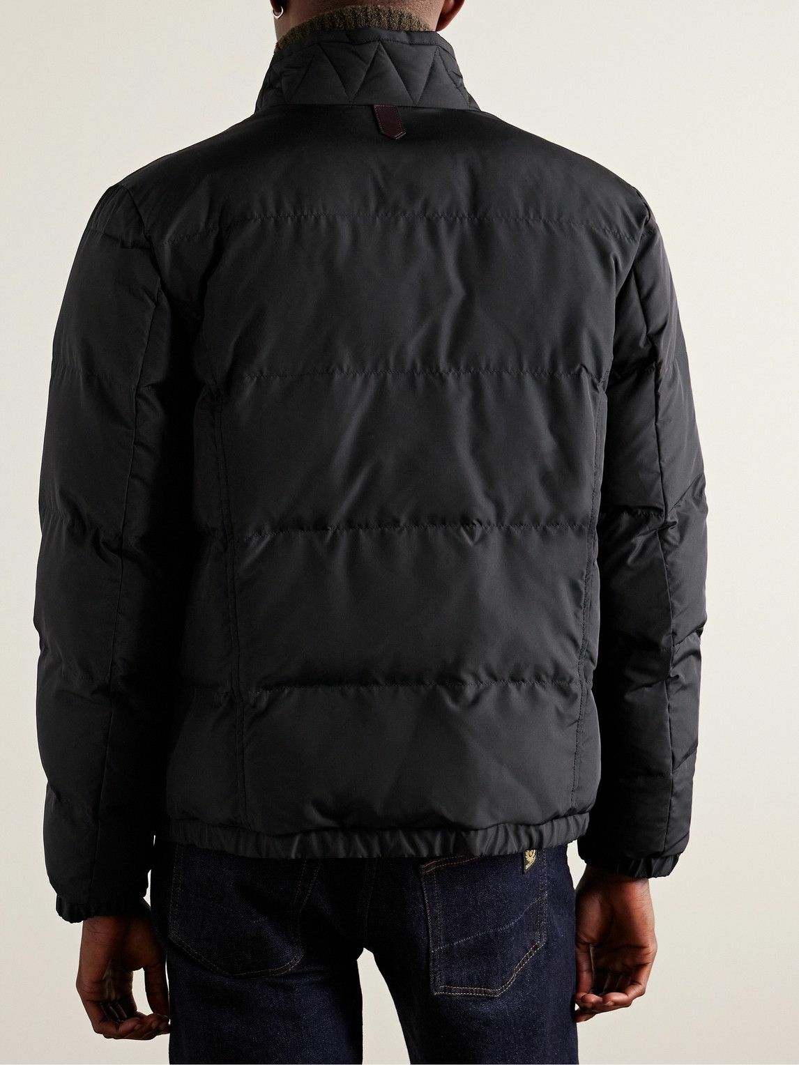 Canali - Leather-Trimmed Padded Quilted Shell Jacket - Blue Canali