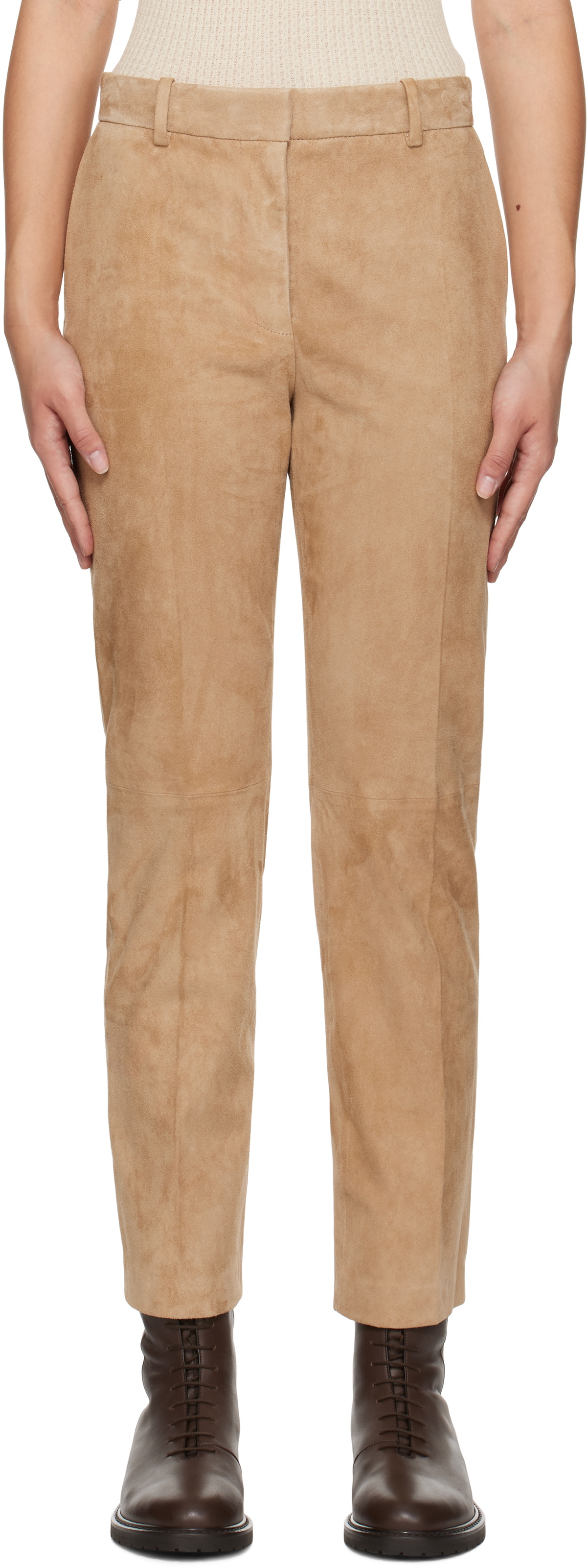 Joseph Beige Stretch Coleman Suede Trousers Joseph