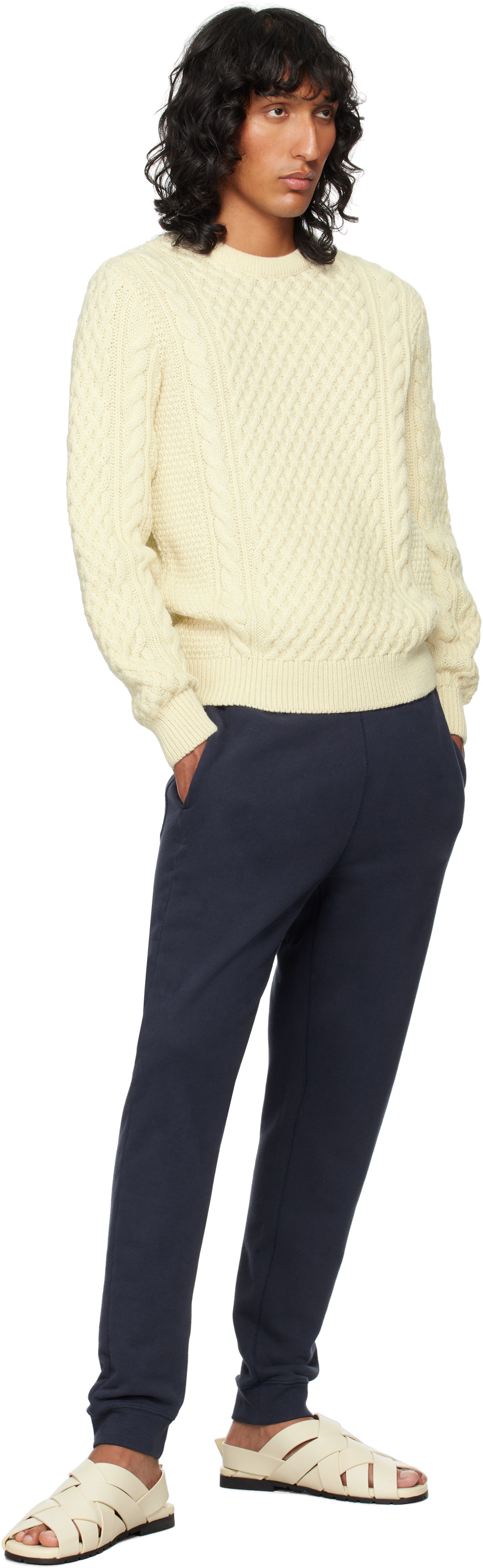 Sunspel Off-White Cable Knit Sweater Sunspel