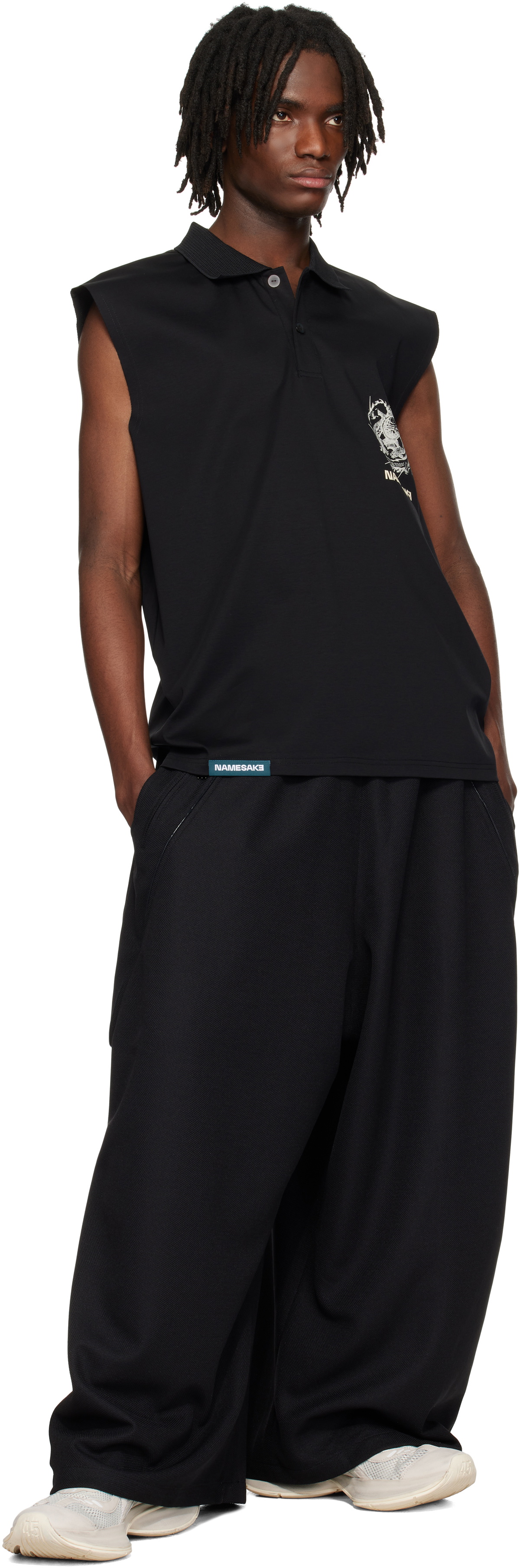 NAMESAKE Black Richard Muscle Polo NAMESAKE