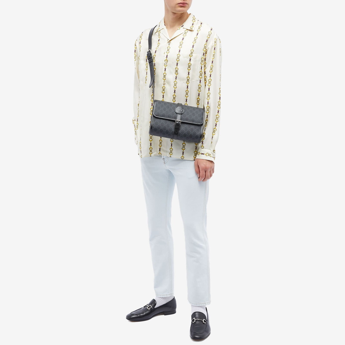 Gucci Men's GG Jacquard Buckle Messenger Bag in Black Gucci