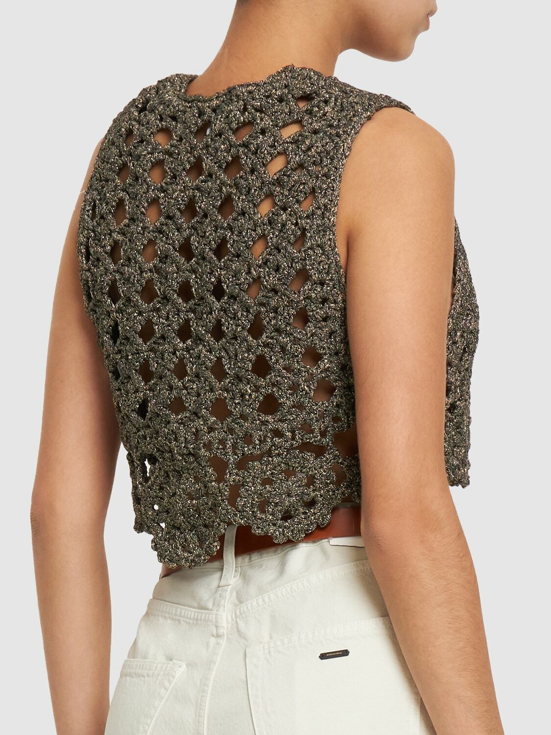 GANNI - Crochet V-neck Cotton Blend Top GANNI