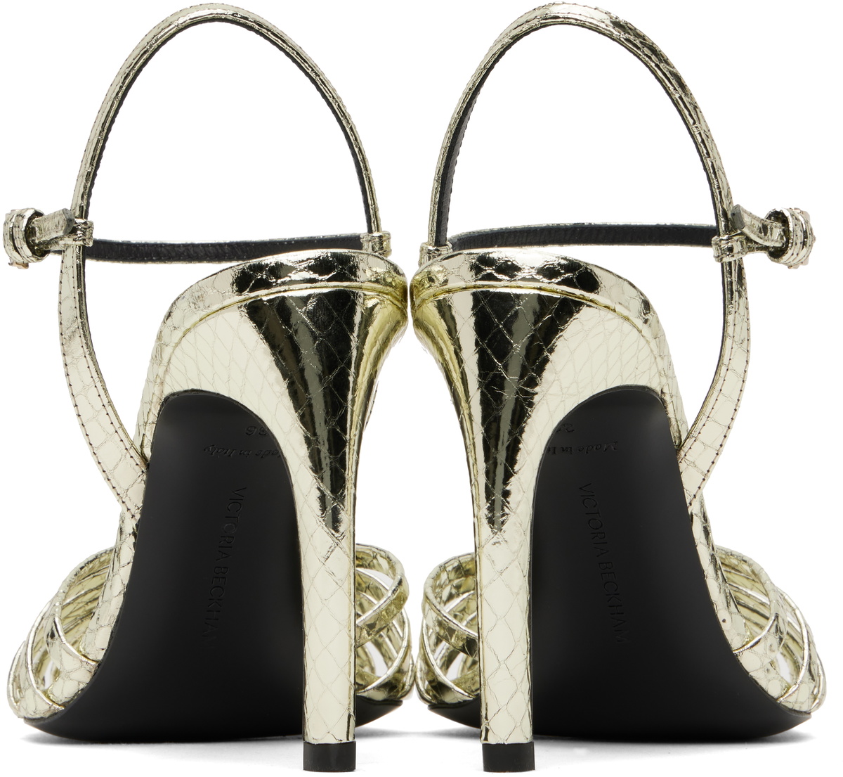 Victoria Beckham Gold Open Toe Cage Heeled Sandals Victoria Beckham