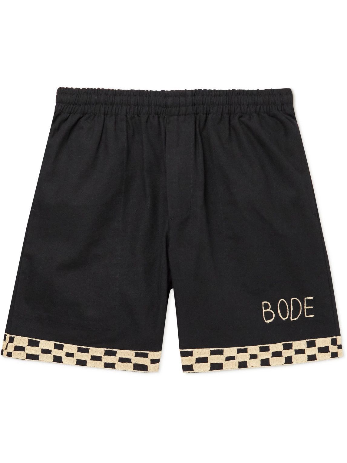 BODE - Straight-Leg Embroidered Cotton Shorts - Black Bode