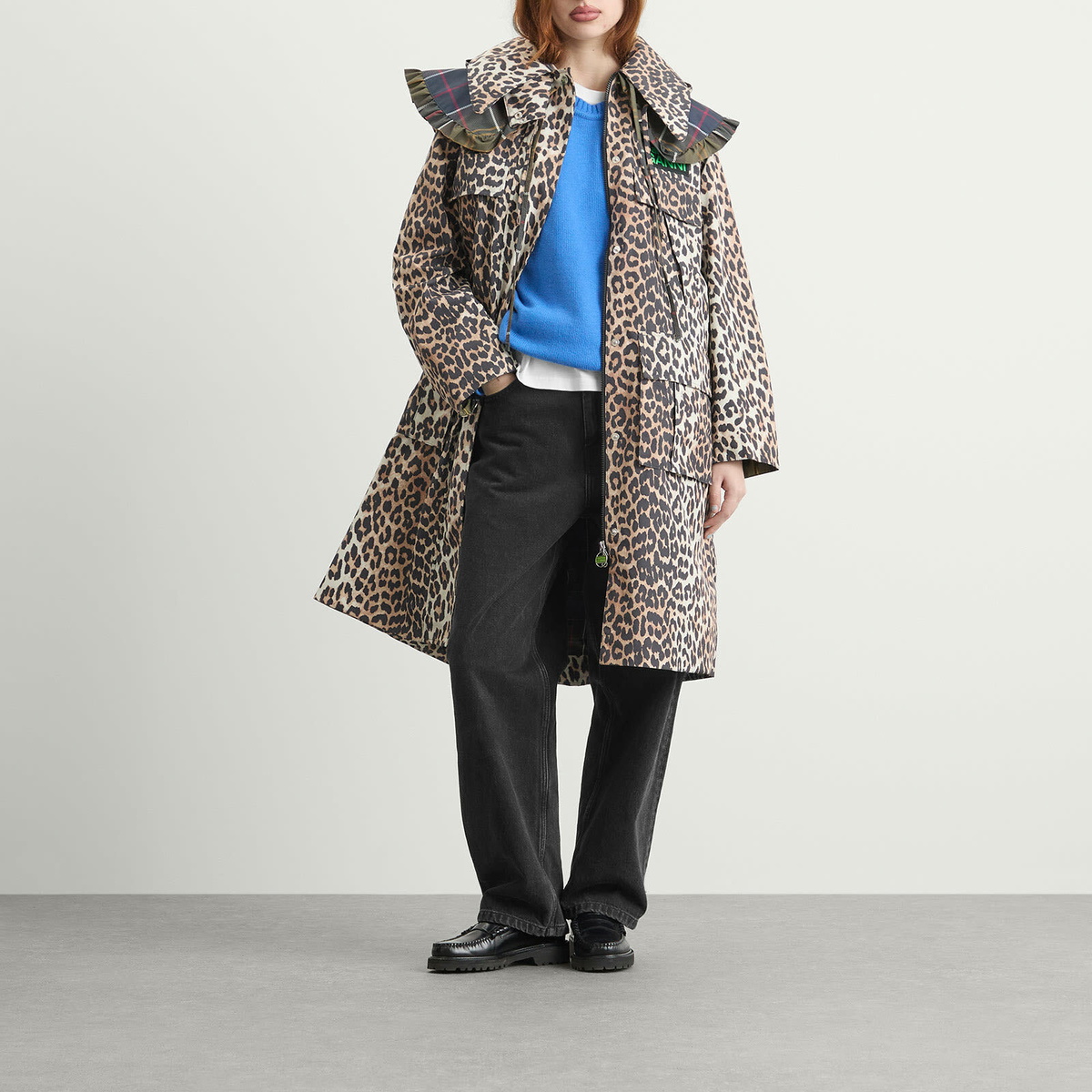 Barbour Women's x GANNI Waterproof Parka Jacket in Leopard Print Barbour