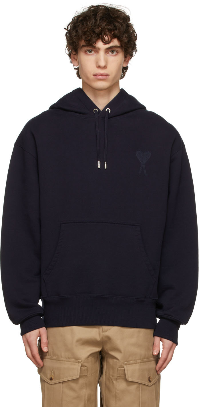AMI Paris Navy Ami de Cœur Oversize Hoodie AMI