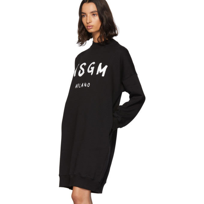 MSGM Black Fleece Brushstroke Logo Dress MSGM