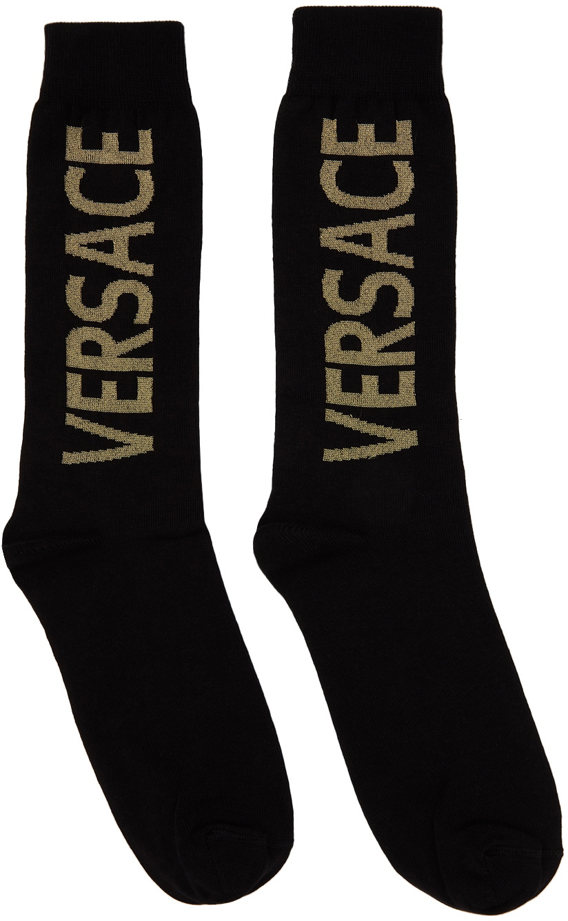 Versace Black & Gold Long Logo Socks Versace
