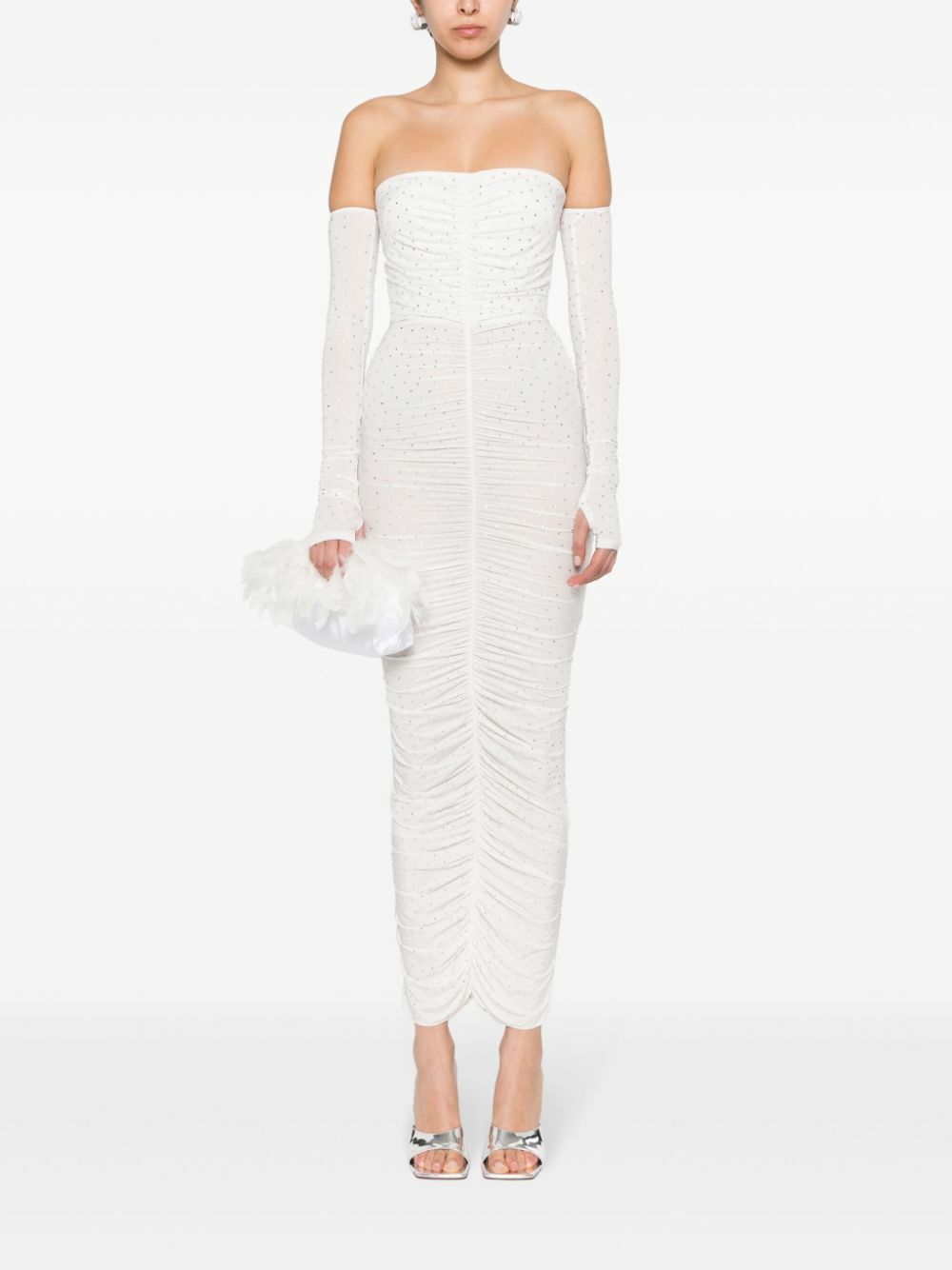 Alex Perry White Crystal-Embellished Ruched Maxi Dress Alex Perry