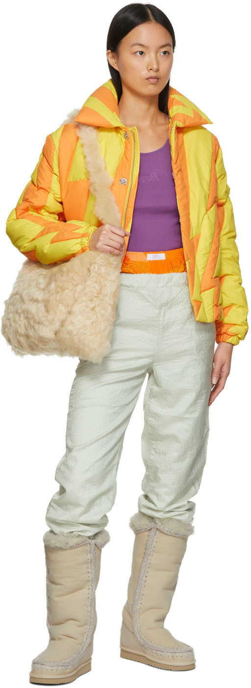 ERL Orange & Yellow Down Lightning Bolt Puffer Jacket ERL