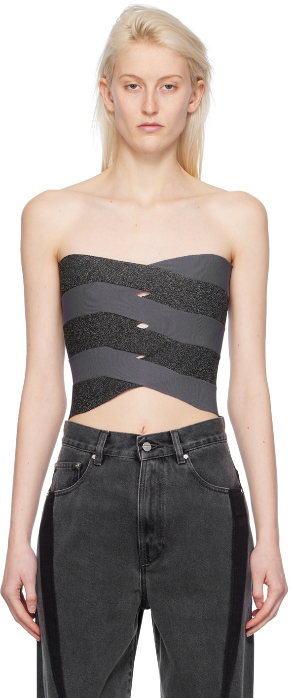 Dion Lee Gray & Black Reflective Interlocking Weave Bustier Dion Lee