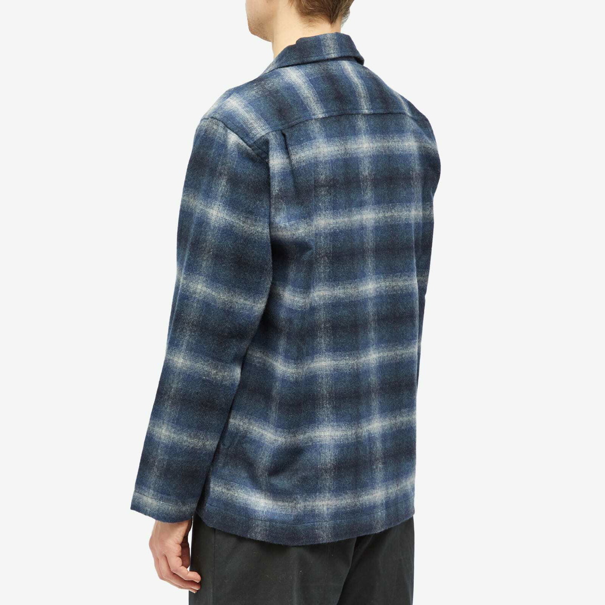 Universal Works Men's Wool Flannel Easy Overshirt in Navy Check ...