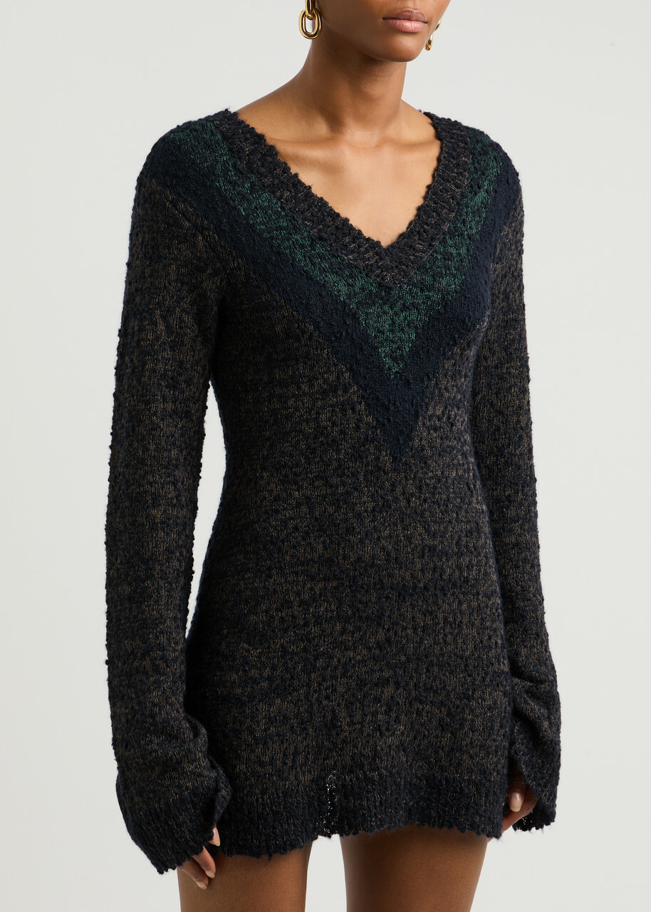 Knwls Striped Bouclé-knit Mini Dress Navy KNWLS