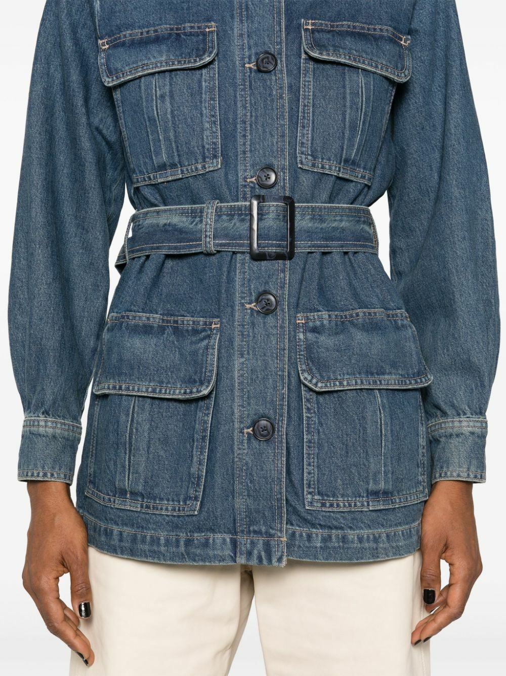 FRAME Blue Safari Belted Denim Jacket Frame Denim