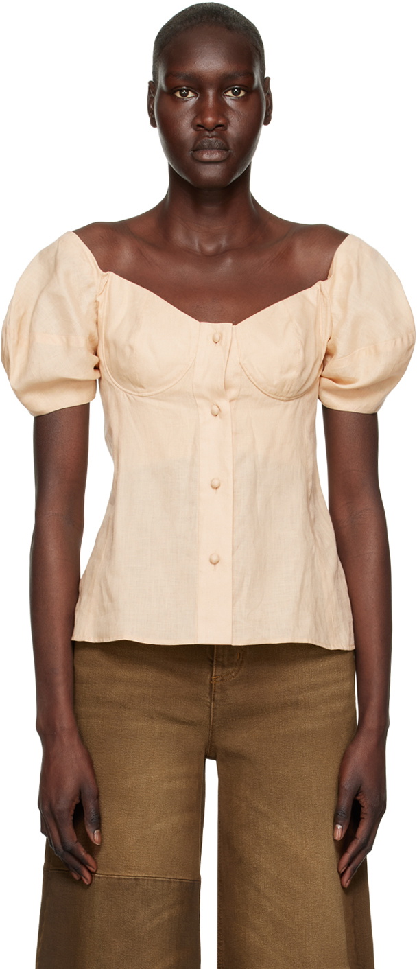 Chloé Beige Off-The-Shoulder Blouse Chloe