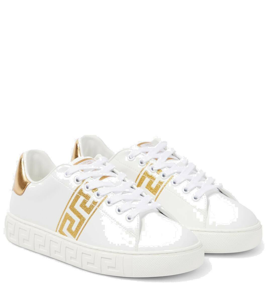 Versace Greca embroidered faux leather sneakers Versace