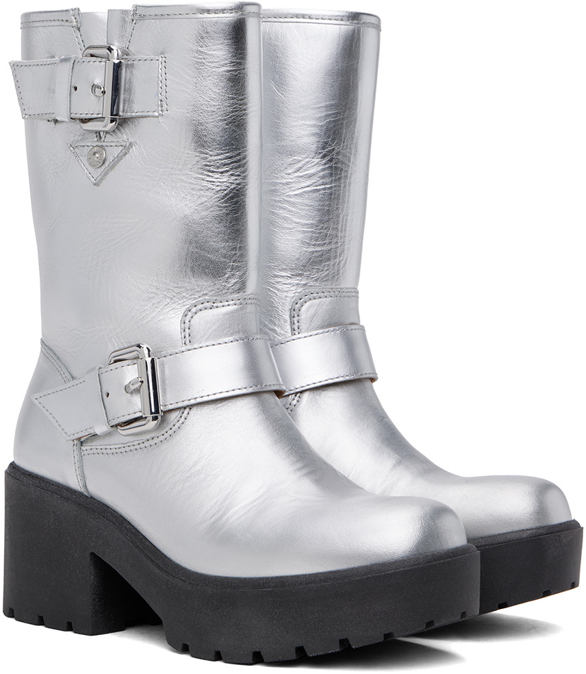 Moschino Jeans Silver Pin-Buckle Boots