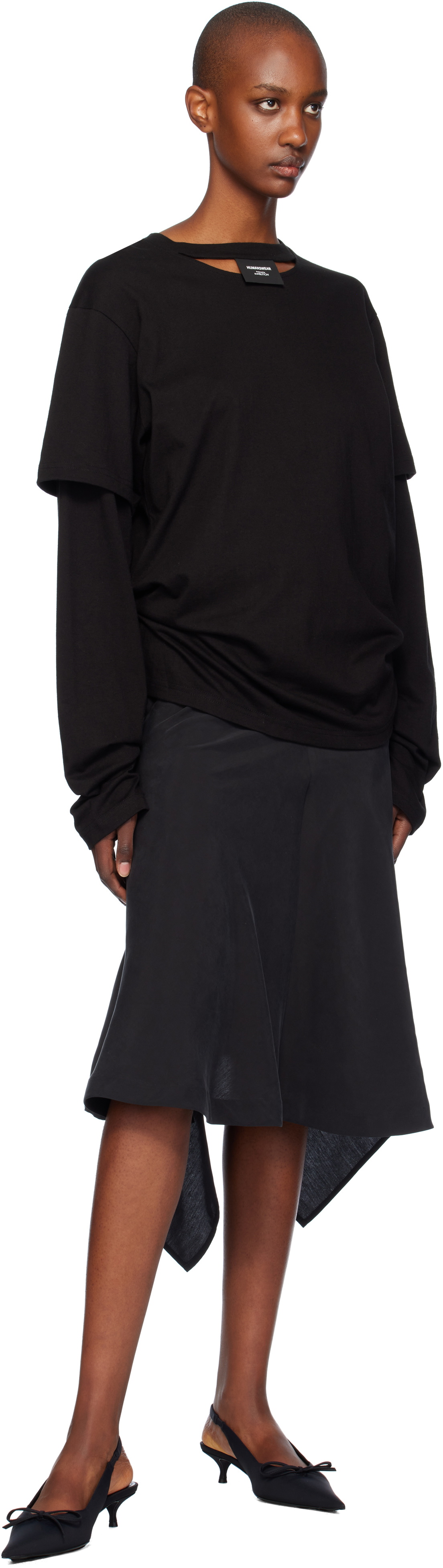 Pushbutton Black Flared Back Mermaid Midi Skirt Pushbutton