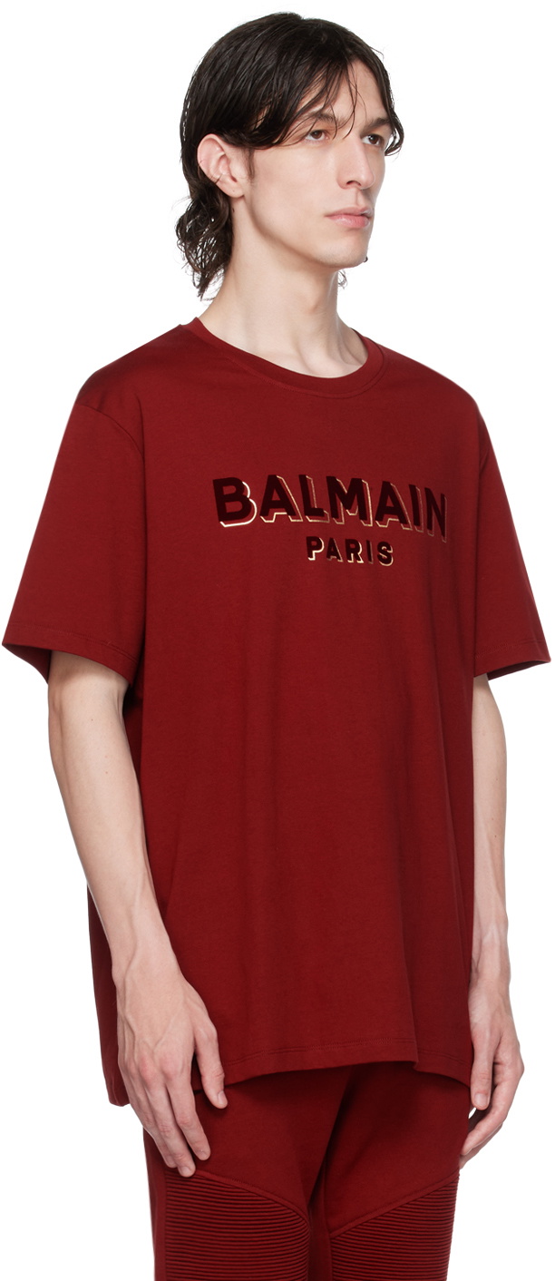 Balmain Red Flocked T-Shirt Balmain