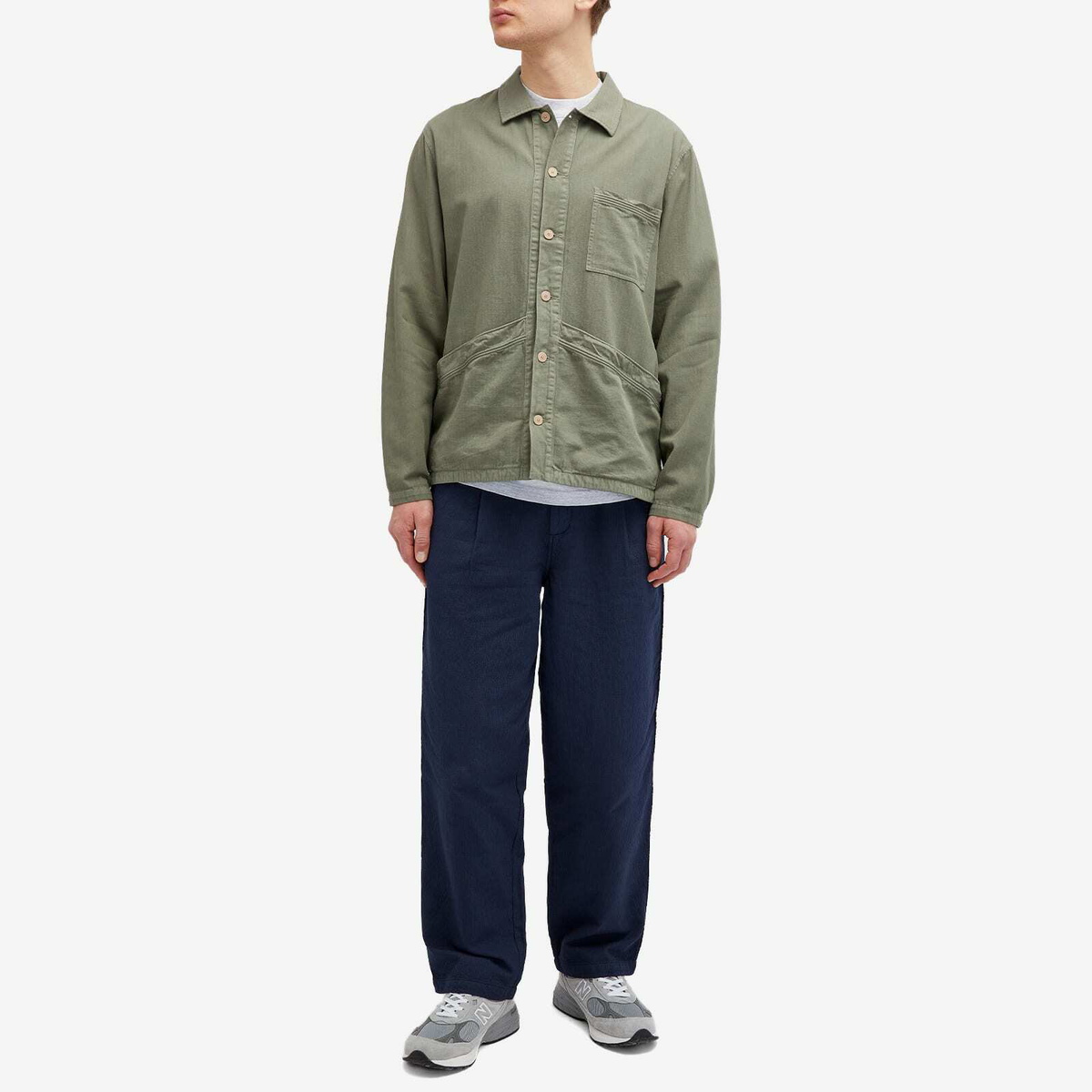 Folk Men's Meyer Shirt Jacket in Dark Sage Herringbone Folk