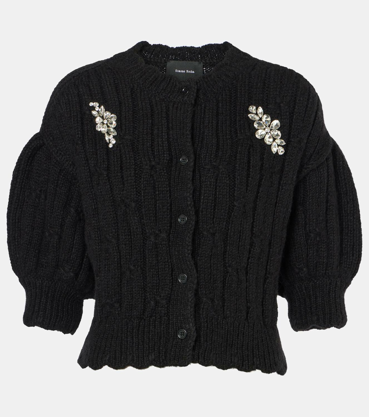 Simone Rocha Embellished cable-knit wool-blend cardigan Simone Rocha