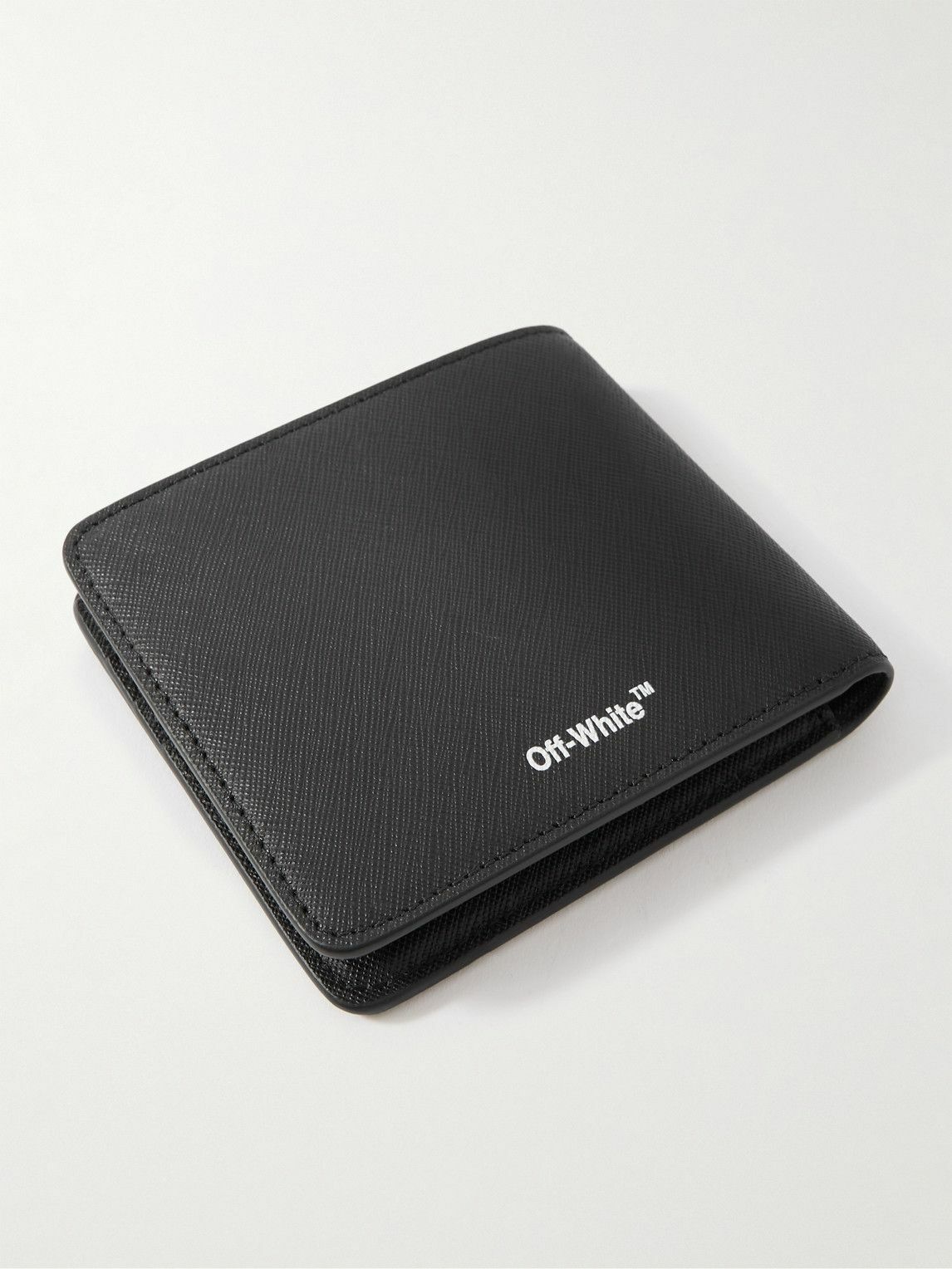 Off-White - Striped Logo-Print Saffiano Leather Billfold Wallet Off-White