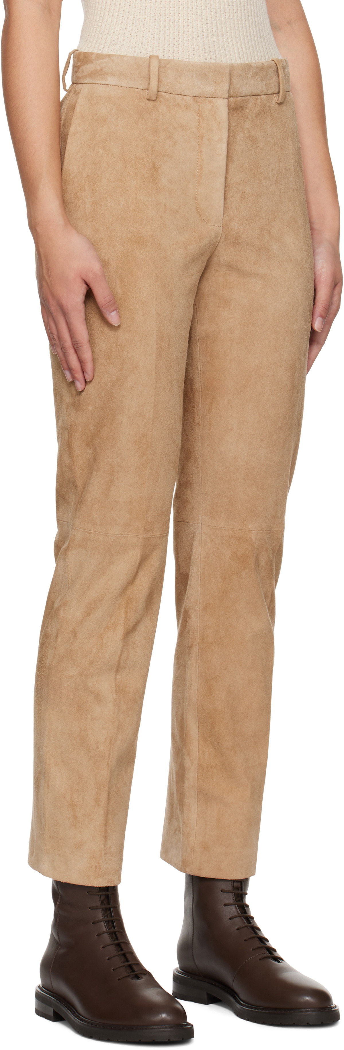 Joseph Beige Stretch Coleman Suede Trousers Joseph