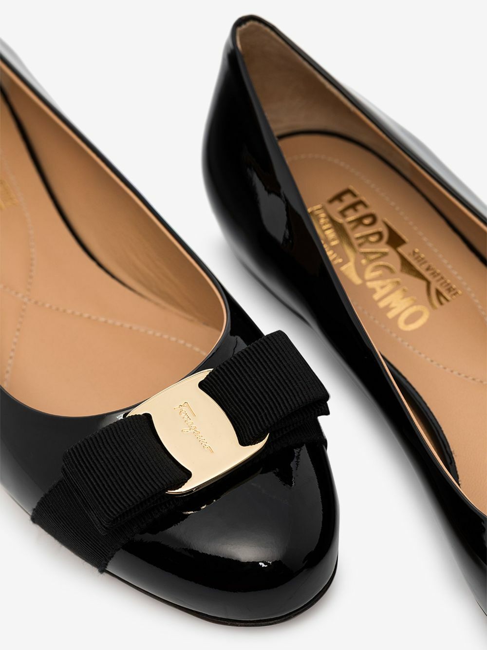 Ferragamo Black Varina Patent Leather Ballet Flats Salvatore Ferragamo