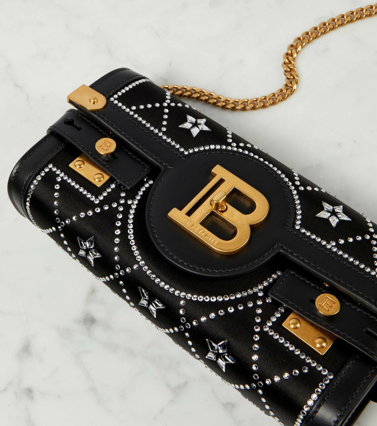 Balmain B-Buzz Pouch 23 embellished satin clutch Balmain