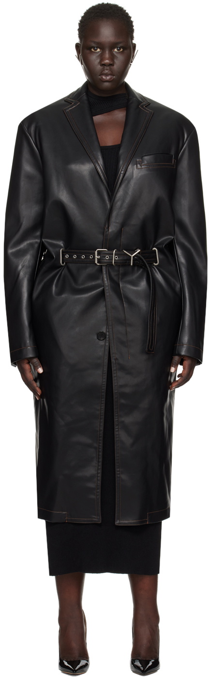 Y/Project Black Belted Faux-Leather Trench Coat Y/Project