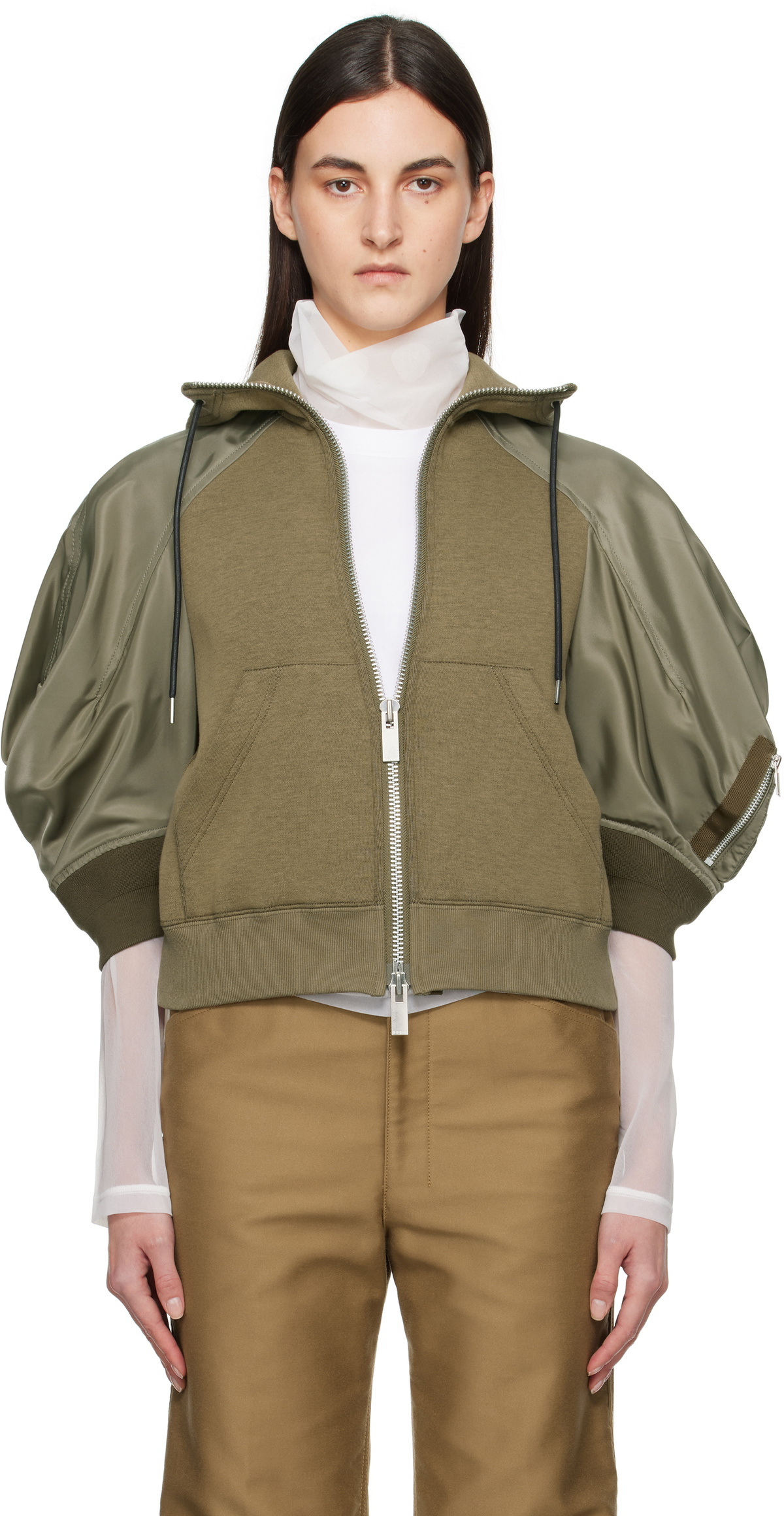 sacai Khaki Sponge Sweat x Nylon Twill Hoodie Sacai