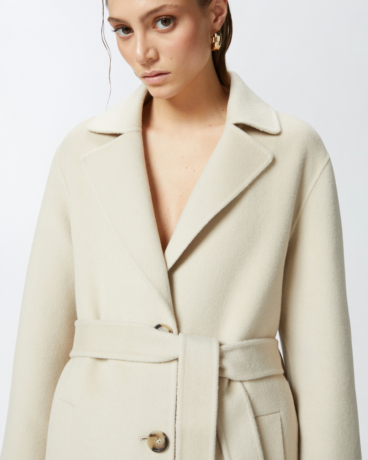 Pinko Long Double Layered Cloth Coat With Belt Beige Pinko