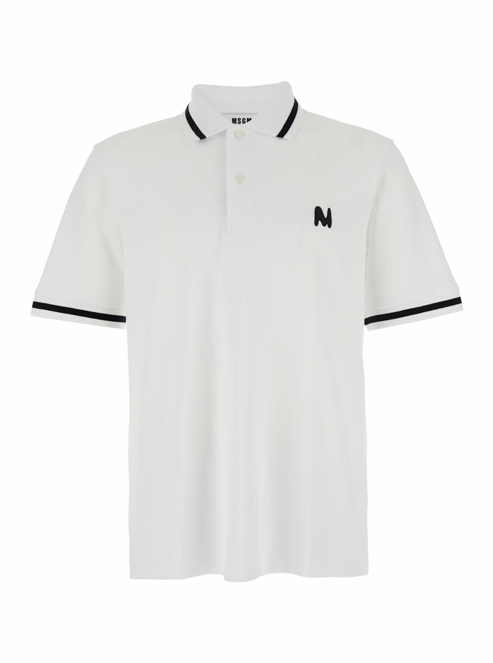 MSGM White Polo With Classic Collar And Logo Embroidered On The Front In Cotton Man MSGM