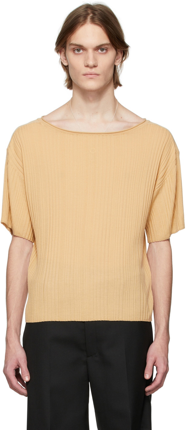 King & Tuckfield Tan Rib Knit T-Shirt King and Tuckfield