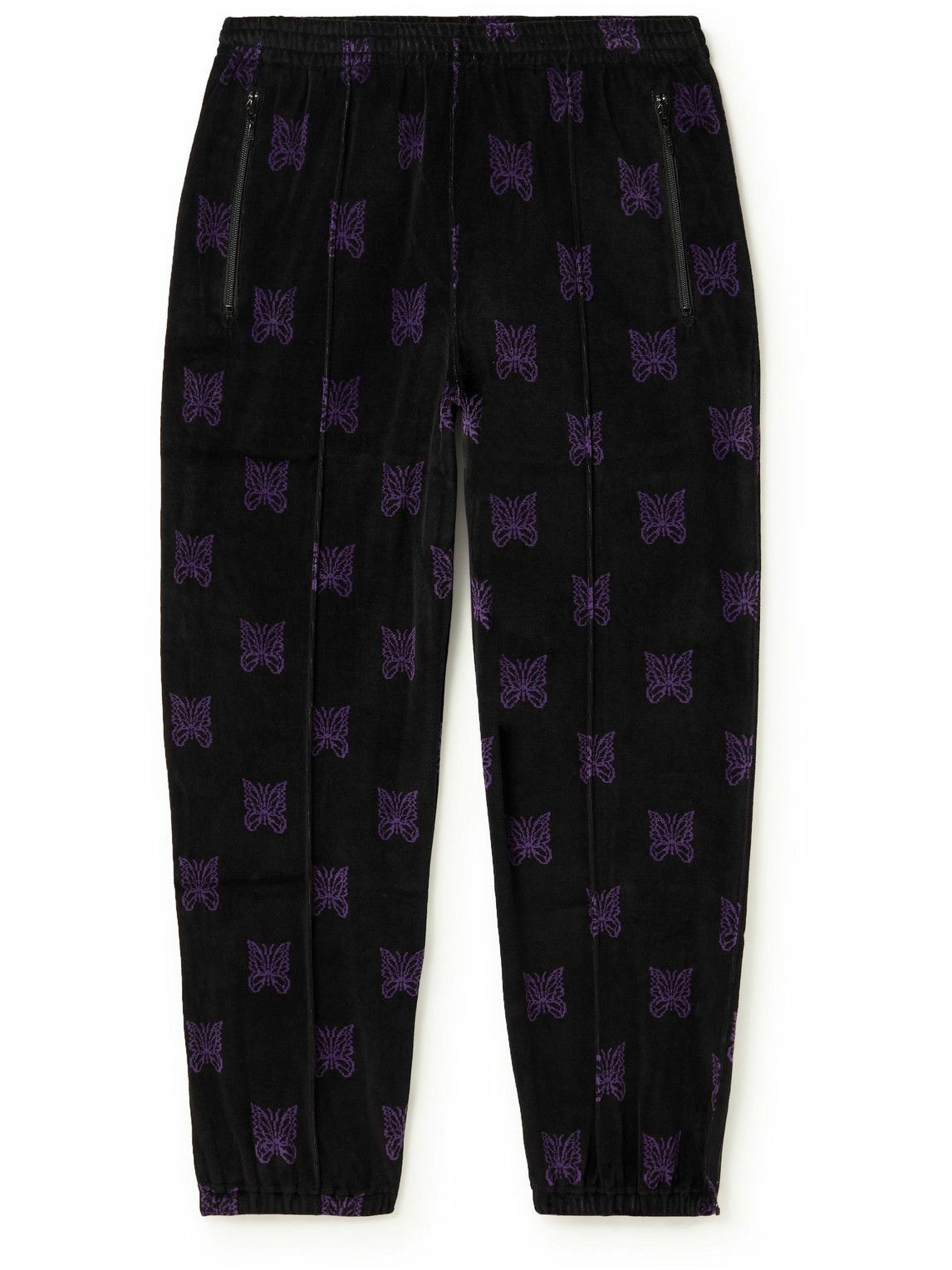 Needles - Logo-Jacquard Cotton-Blend Velour Track Pants - Black Needles