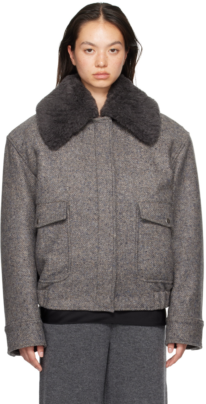 Stella McCartney Gray Teddy Wool Trimmed Zipped Jacket Stella McCartney