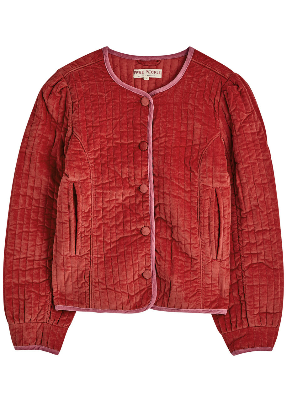 Free People Natalia Quilted Velvet Jacket Red Free People