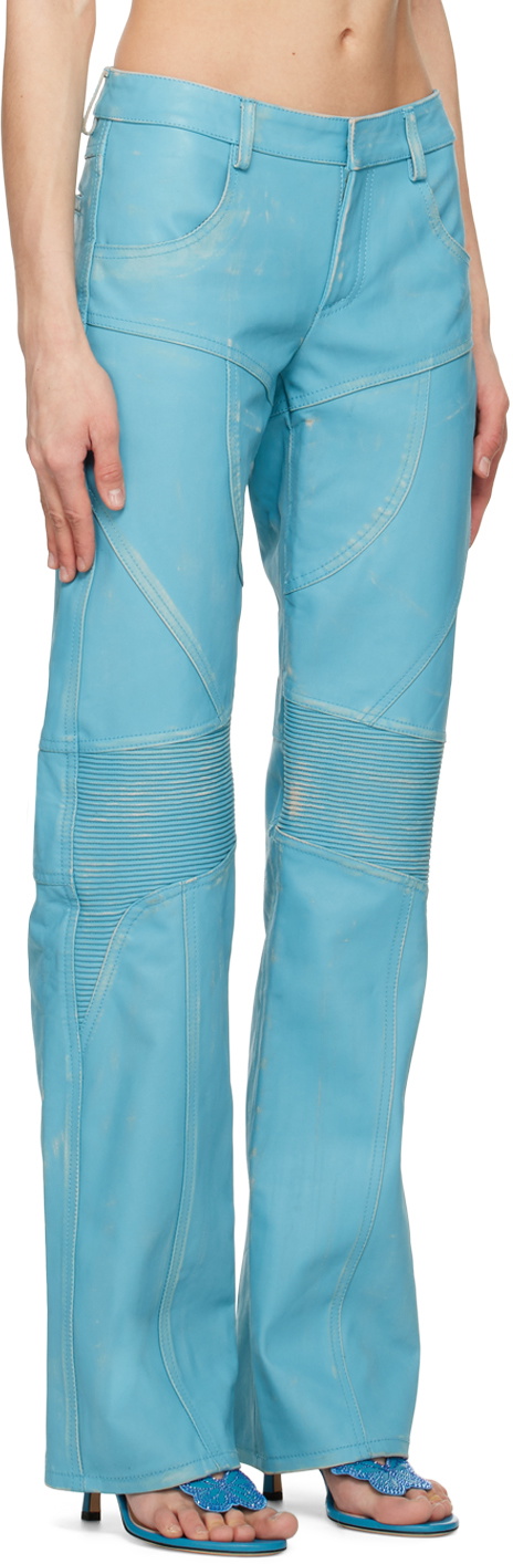Blumarine Blue Distressed Leather Pants Blumarine