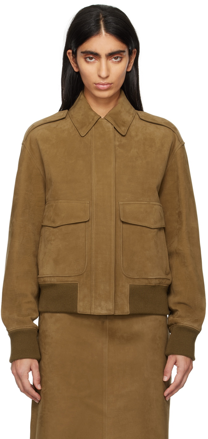 Ferragamo Brown Spread Collar Suede Jacket Salvatore Ferragamo