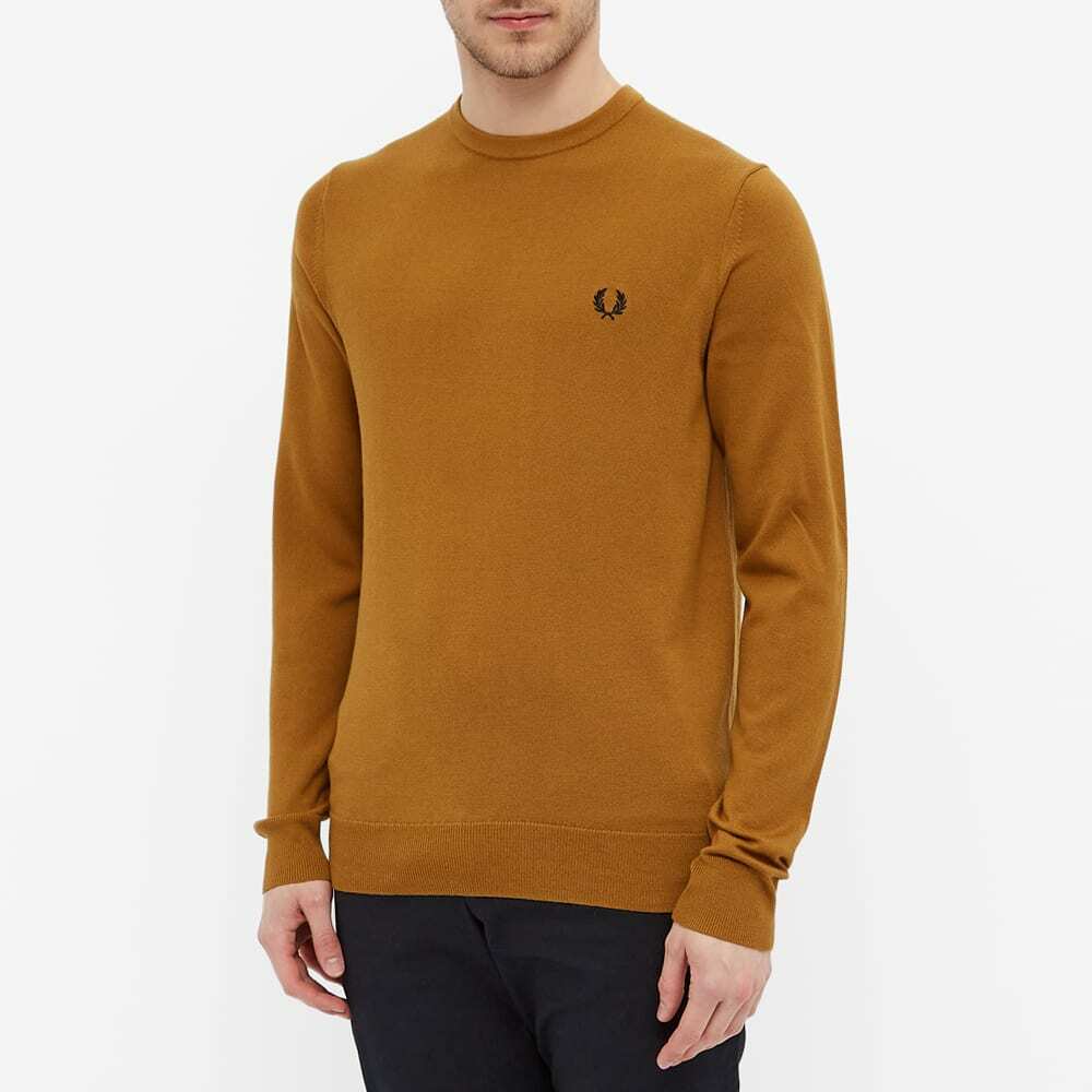 Fred Perry Men's Crew Knit in Dark Caramel Fred Perry