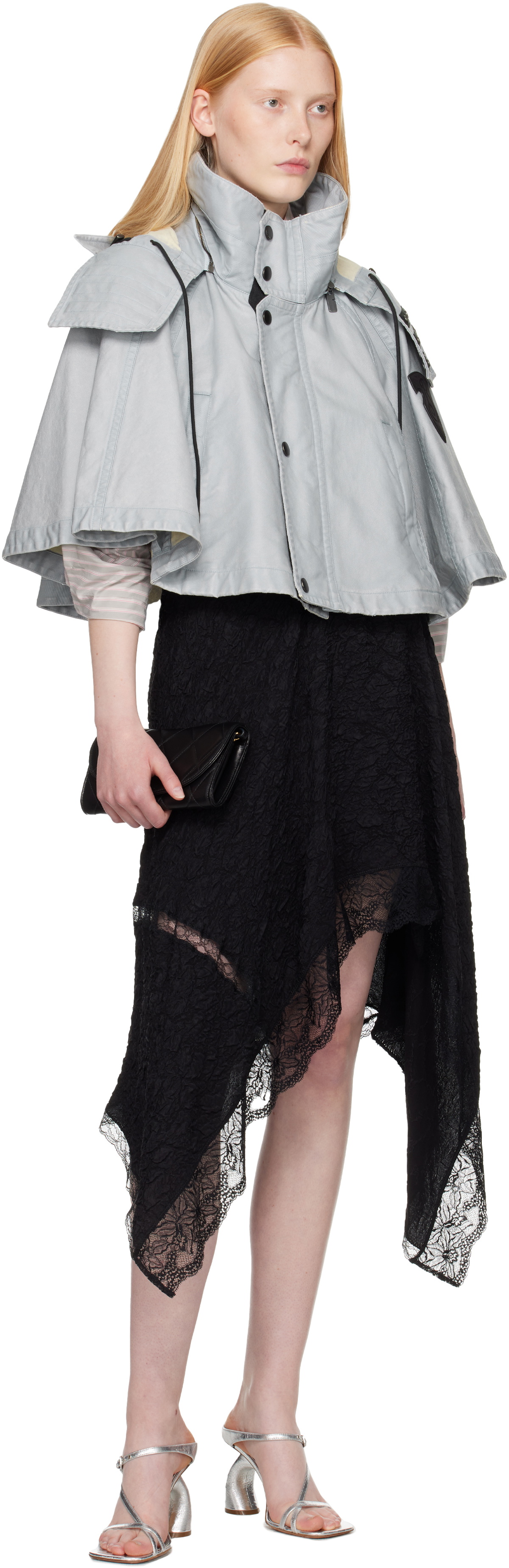 Burberry Blue Bleached Cotton Hooded Capelet Jacket Burberry