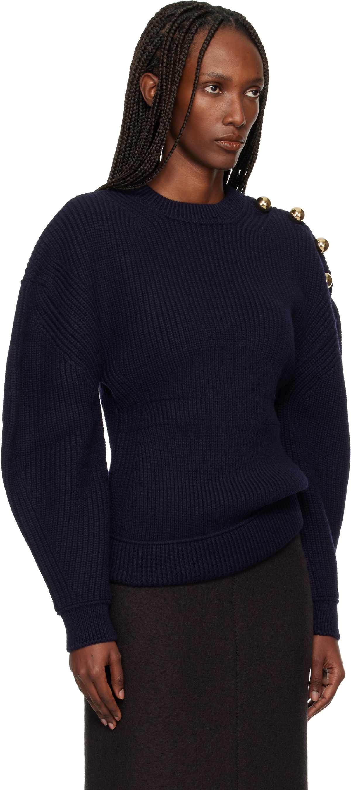 Lanvin Navy Wool Ribbed Sweater Lanvin