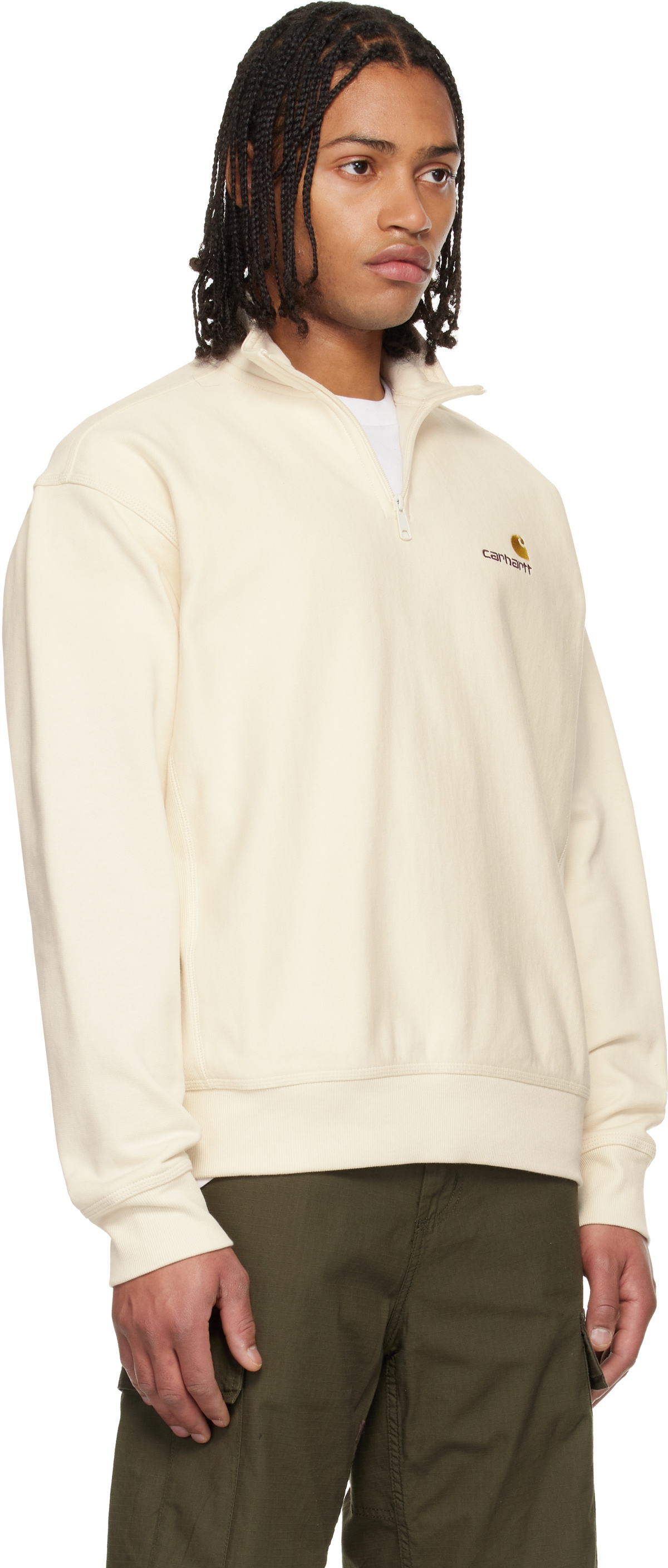 Carhartt Work In Progress Off-White Half Zip American Script Sweatshirt ...