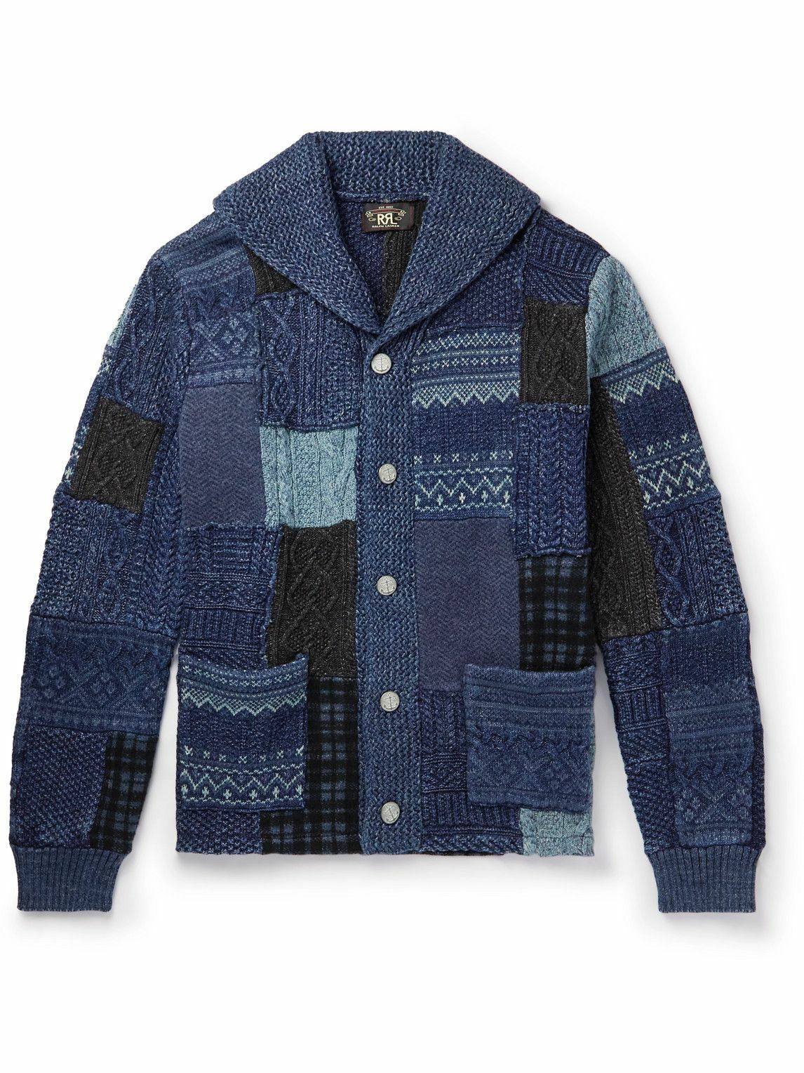 RRL - Shawl-Collar Patchwork Cotton-Blend Cardigan - Blue RRL