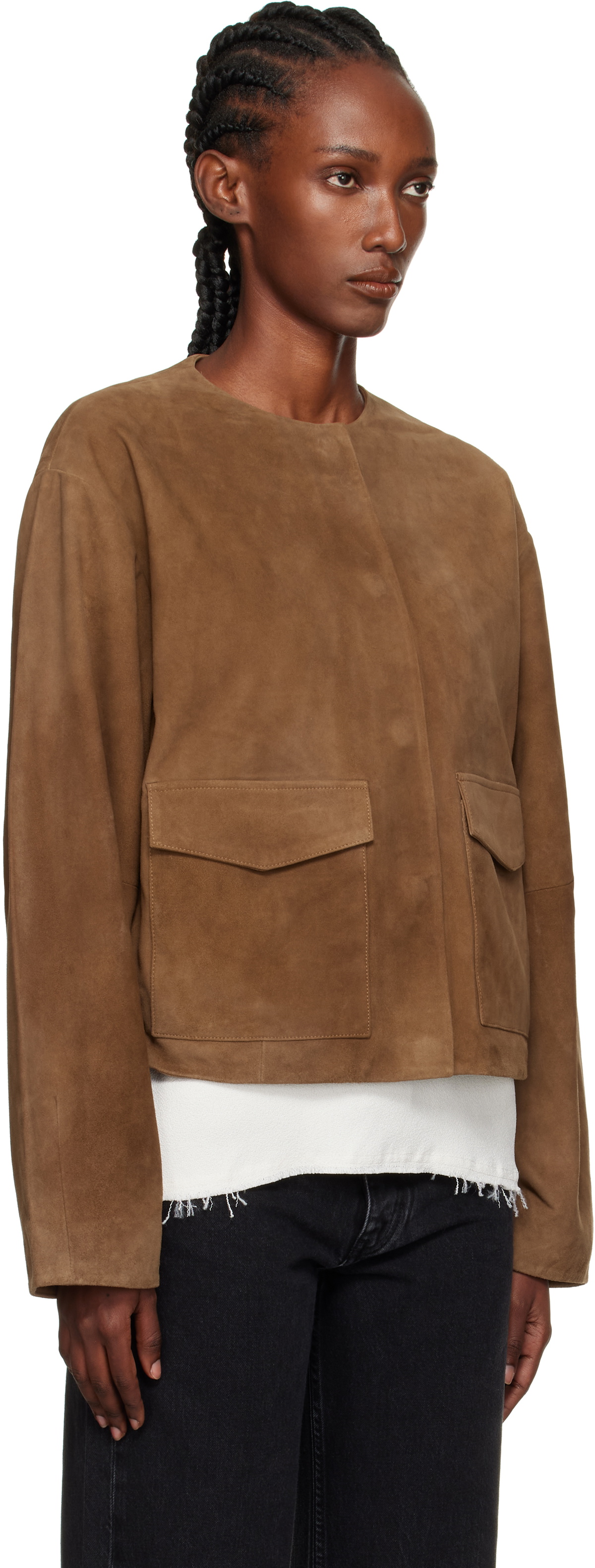 St. Agni Tan Utility Cocoon Suede Jacket St. Agni