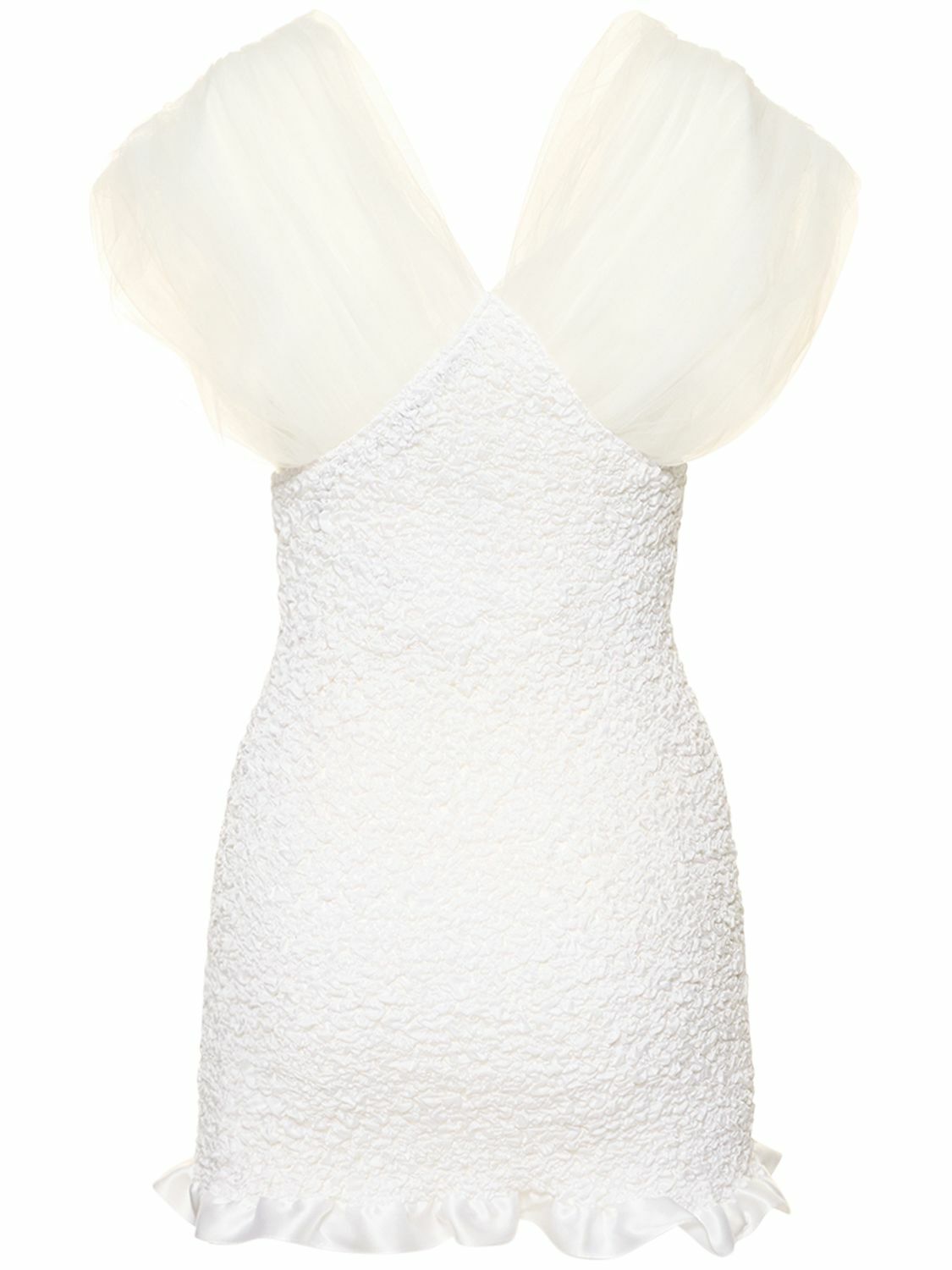 ALESSANDRA RICH - Ruched Silk Satin Mini Dress W/ Tulle Alessandra Rich