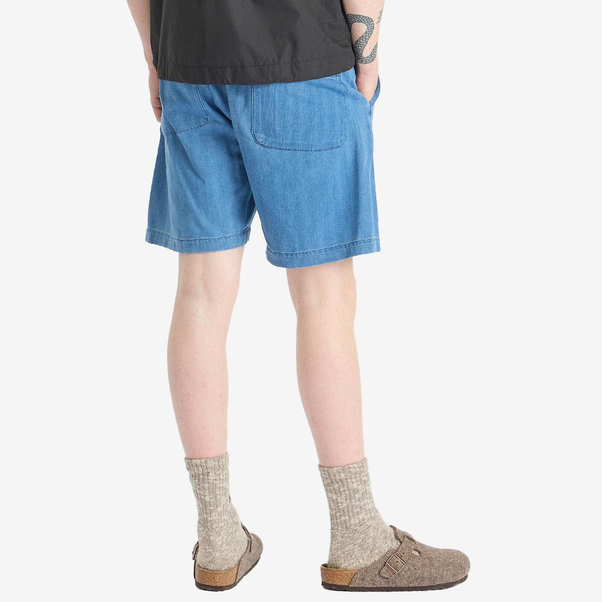 Universal Works Men's Herringbone Denim Simple Short in Washed Indigo ...