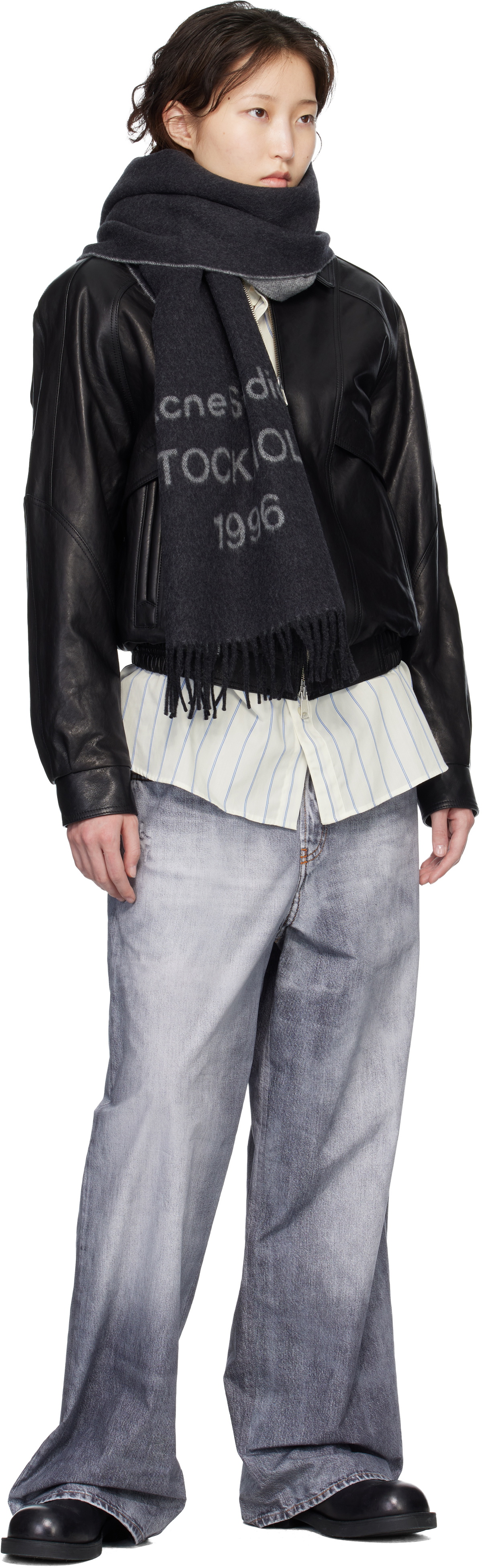 Acne Studios Gray Logo Wide Scarf Acne Studios