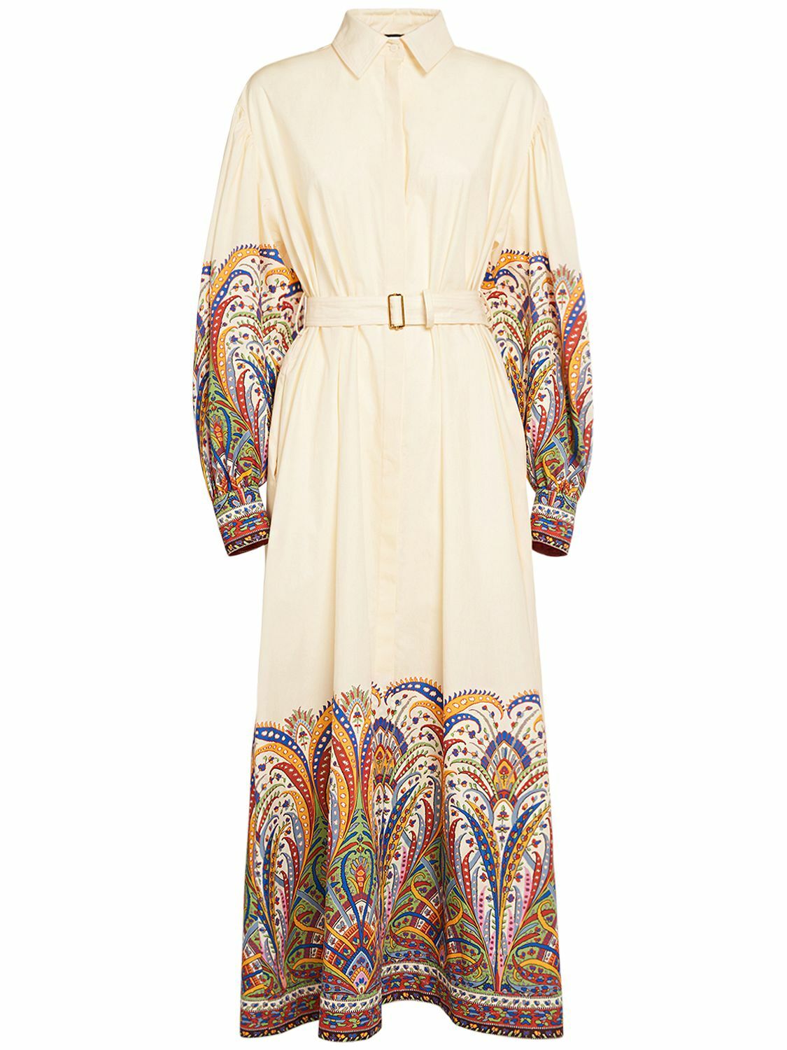 ETRO - Printed Cotton Midi Shirt Dress W/belt Etro